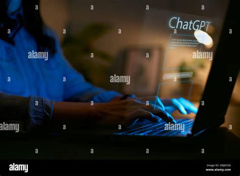 Computer Ai Concept With Overlay Of Interface For Chatgpt Projected