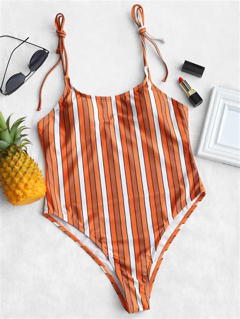 One Piece Suit Striped High Leg Swimsuit 2018 New Women Swimwear