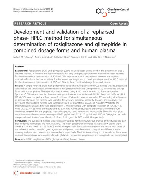 Pdf Development And Validation Of A Reversed Phase Hplc Method For Simultaneous Determination