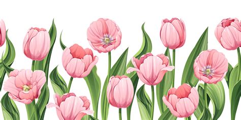 sin costura frontera de rosado tulipanes en un aislado antecedentes ilustración con primavera
