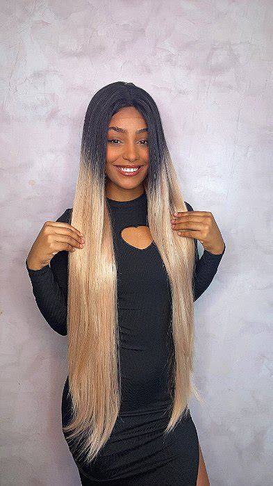 Peruca Lace Front Fibra Premium Gecili Ombré Loiro D2 Cia Dos Cabelos