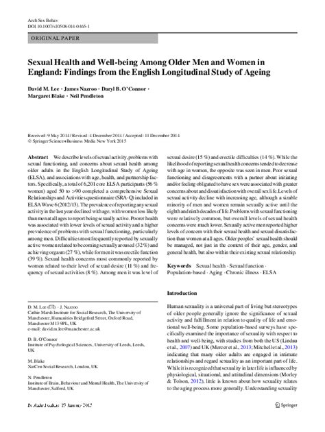 Pdf Sexual Health And Wellbeing Among Older Men And Women In England