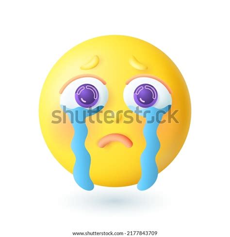 Vektor Stok 3d Cartoon Sad Crying Emoticon Style Tanpa Royalti