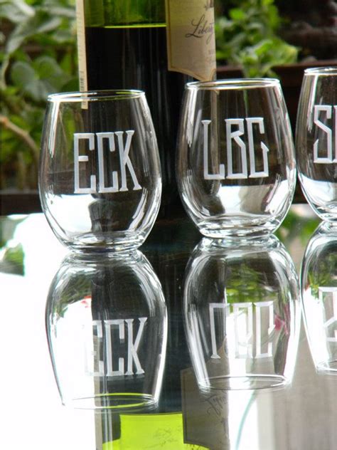 Monogrammed Stemless Wine Glasses Customized For Each Wine Etsy