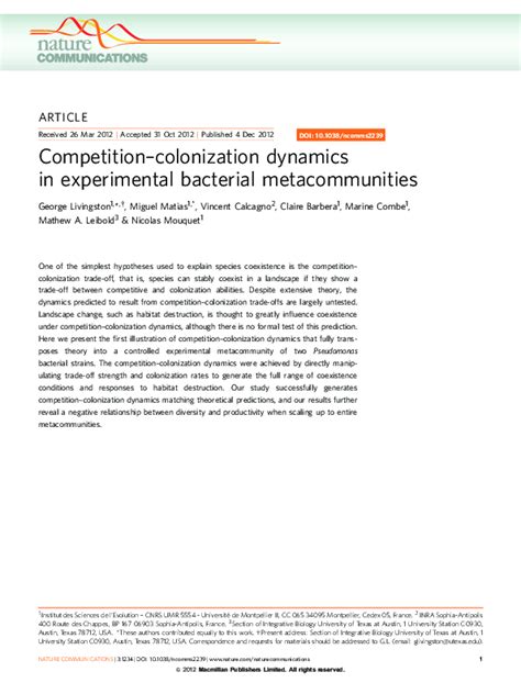 Pdf Competitioncolonization Dynamics In Experimental Bacterial