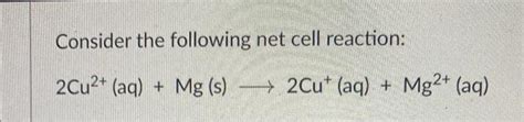 Solved Consider The Following Net Cell Reaction Chegg