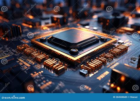 Futuristic Future Motherboard Design With Cpu Socket Microchips Microprocessors Integrated