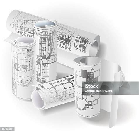 Architectural Background With Rolls Of Drawings向量圖形及更多建築業圖片 建築業 建築風格