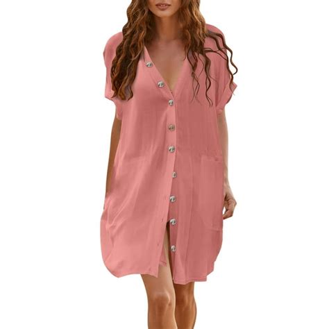 Sakmal Plus Size Bathing Suit Pink Cover Up Swimwear Tops With Pocket