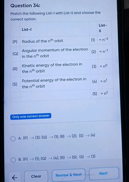 Question 34 Match The Following List I With StudyX