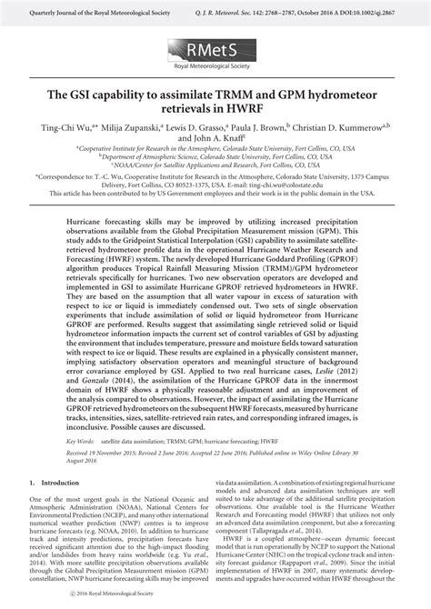 The Gsi Capability To Assimilate Trmm And Gpm Hydrometeor Retrievals In