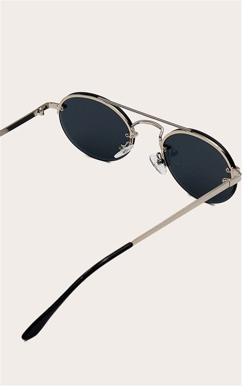 Silver Oval Slim Aviator Sunglasses Accessories Prettylittlething