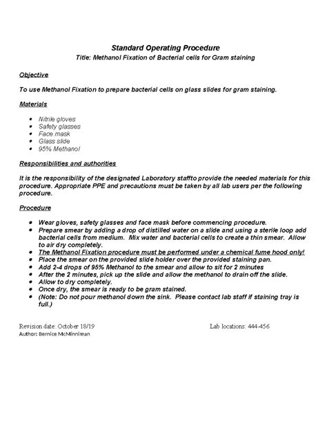 Methanol Fixation Sop Standard Operating Procedure Title Methanol