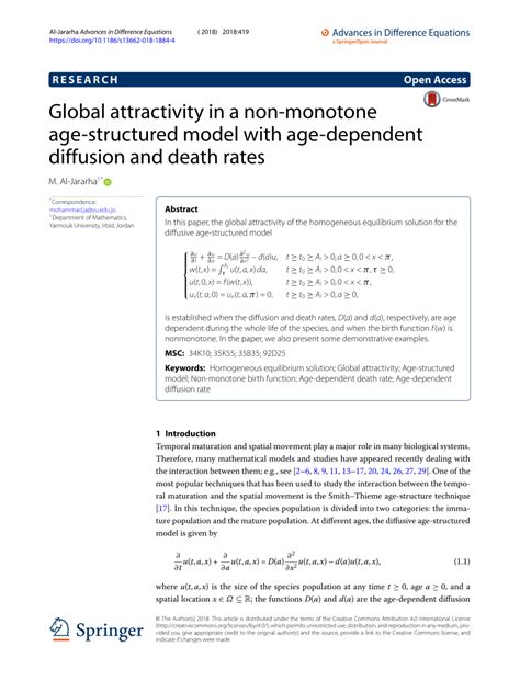 Pdf A Global Attractivity In A Nonmonotone Age Structured Model With Age Dependent Diffusion
