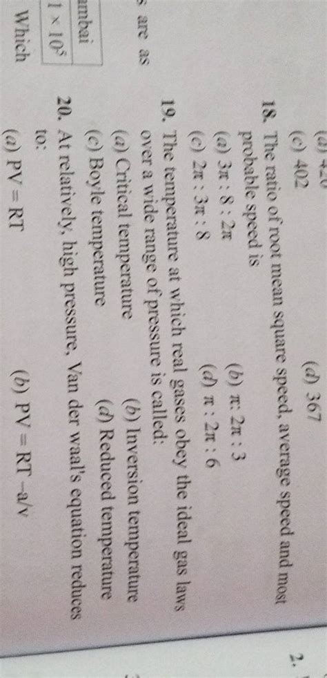 The Ratio Of Root Mean Square Speed Average Speed And Most Probable Spee