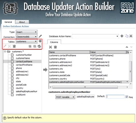 Database Updater Action Builder Features Dmxzone