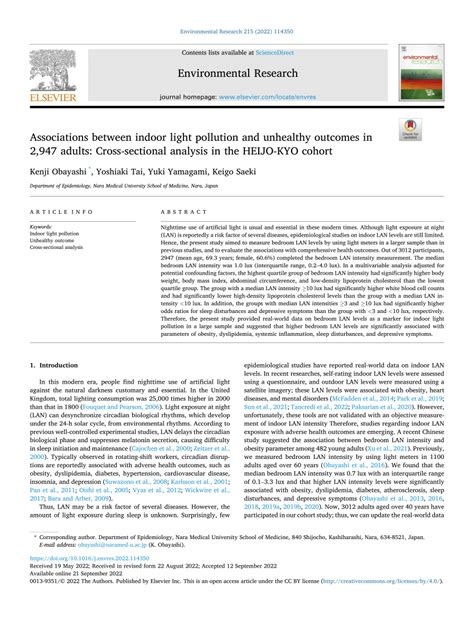 Pdf Associations Between Indoor Light Pollution And Unhealthy