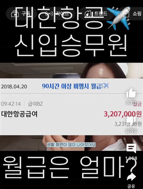 대한항공 신입 승무원 월급 공개한 유튜버 인스티즈instiz 이슈 카테고리