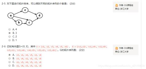 第七章 图 拓扑排序与关键路径 计算机17级（期末复习带详解版）图为一个aov网其可能的拓扑有序序列为 2分 Csdn博客
