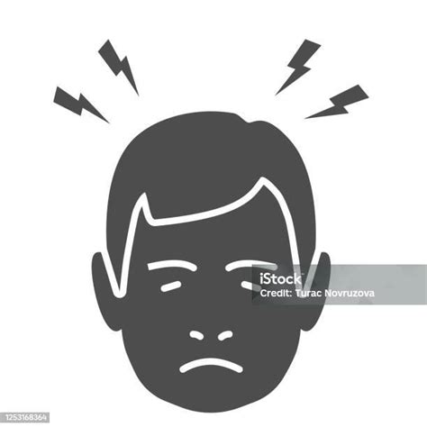 頭痛固體圖示 身體疼痛的概念 閃電上面的人頭標誌在白色背景 人與頭痛癥狀圖示在字形風格為移動和網路向量圖形向量圖形及更多互聯網圖片 Istock