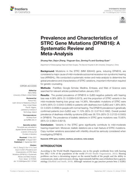 Pdf Prevalence And Characteristics Of Strc Gene Mutations Dfnb16 A