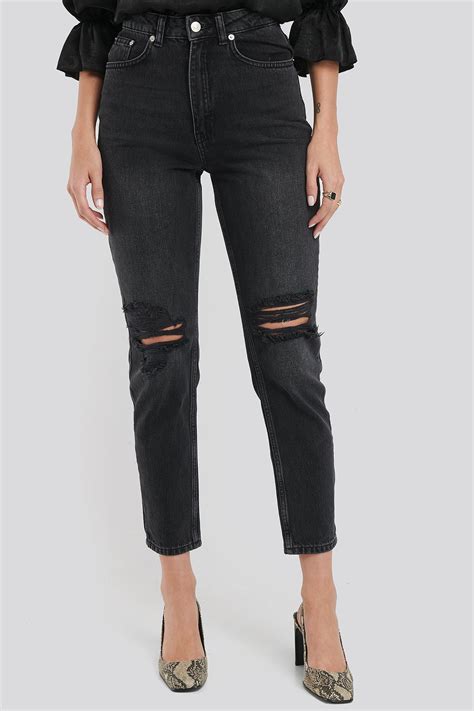 Destroyed Mom Jeans Black Na