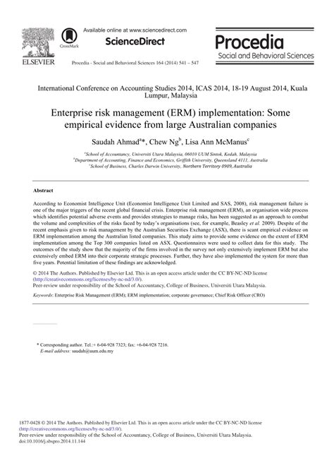 PDF Enterprise Risk Management ERM Implementation Some Empirical Evidence From Large