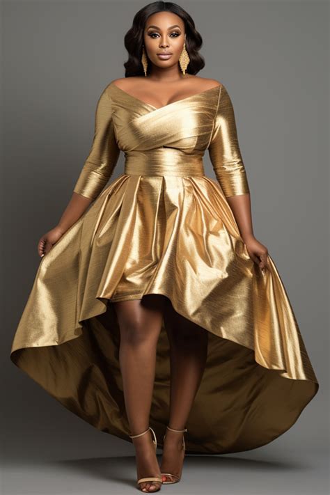 Xpluswear Design Plus Size Cocktail Party Gold Off The Shoulder 34