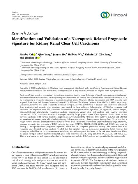 PDF Identification And Validation Of A Necroptosis Related Prognostic