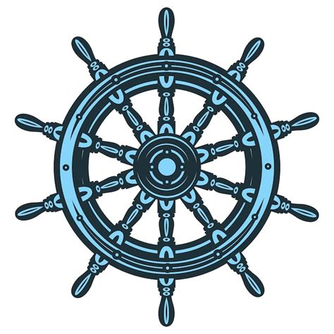 Volante De Madeira Azul Marinho De Um Navio Composto Por Dez Raios