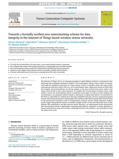 Pdf Towards A Formally Verified Zero Watermarking Scheme For Data Integrity In The Internet Of