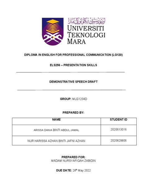 Els256 Demonstrative Speech Draft Pdf Body Language Nonverbal