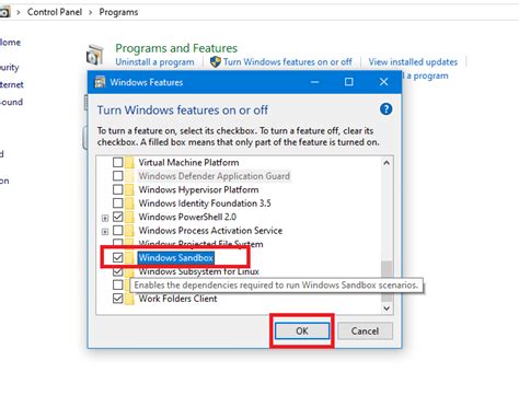Windows 10 샌드박스 기능 활성화 또는 비활성화