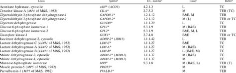 Presumptive Genetic Loci Symbols Ec Numbers Tissues And