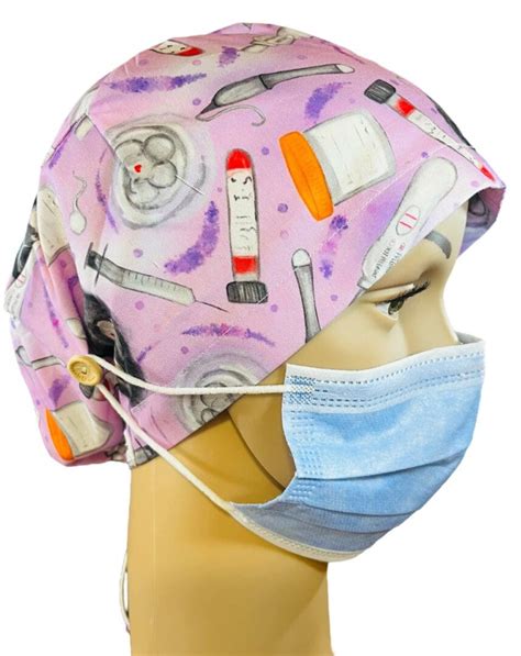 Ivf Fertility On Lavender Scrub Cap Roses Sewing Room