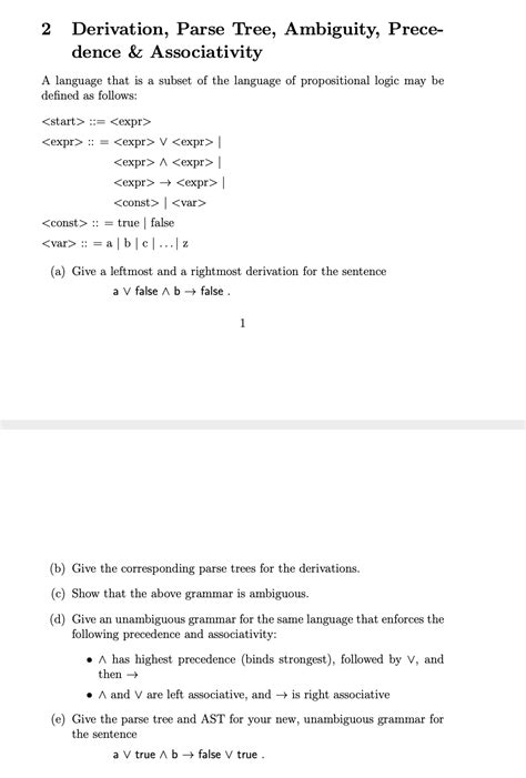 Solved 2 Derivation Parse Tree Ambiguity Prece Dence And