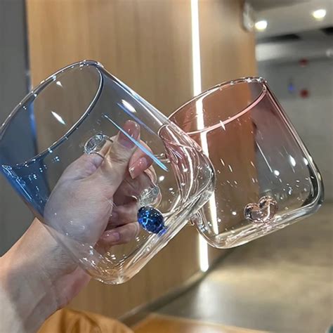 유리 머그 빨때 잔 컵 텀블러 3d 러브 그라데이션 투명 커피 머그잔 우유 주스 커플 레이 티몬