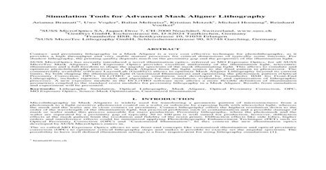 Pdf Simulation Tools For Advanced Mask Aligner Lithography · Simulation Tools For Advanced