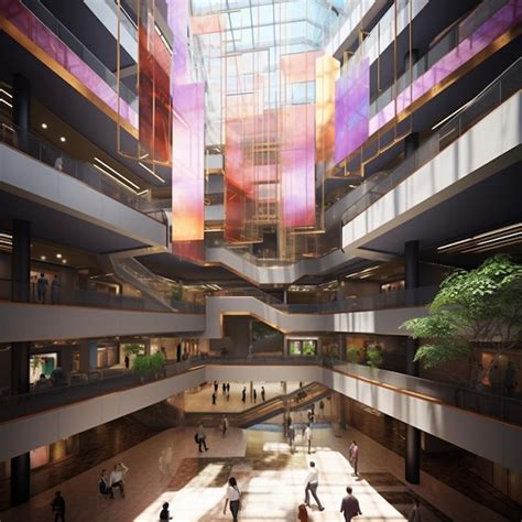 Premium Ai Image People Walking In A Large Atrium Of A Building With