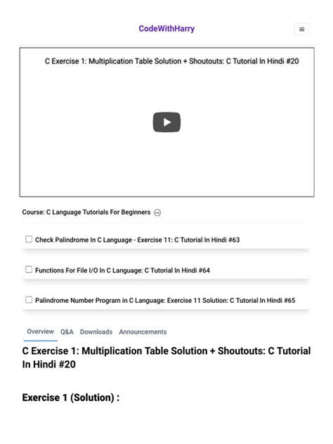 C Exercise 1 Multiplication Table Solution Shoutouts C Tutorial In Hindi 20