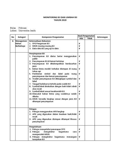 Uk3 Form3 Monitoring B3 Dan Limbah B3 Pdf