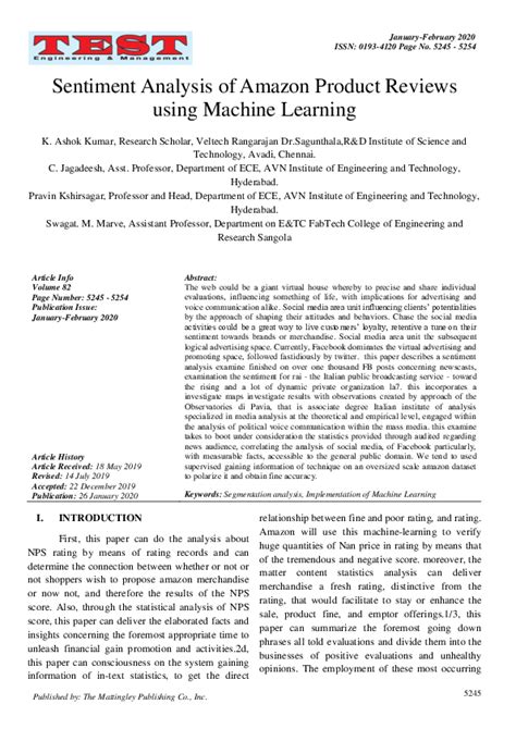 Pdf Sentiment Analysis Of Amazon Product Reviews Using Machine Learning