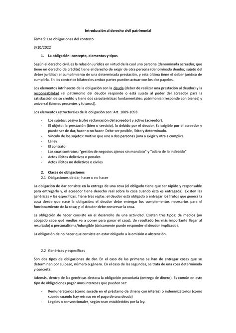 Tema 5 Apuntes Del Tema 5 Introducción Al Derecho Civil Patrimonial