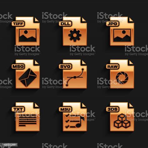 set svg file document m3u 3ds raw txt msg and tiff icon vector