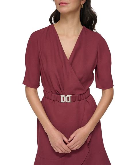 Dkny Womens Puff Sleeve Belted Faux Wrap Dress Macys