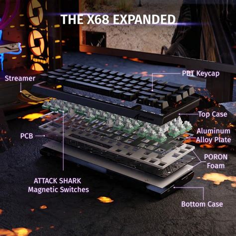 Attack Shark X68 He 8000hz Rapid Trigger Keyboard 0 01mm Rt Accuracy