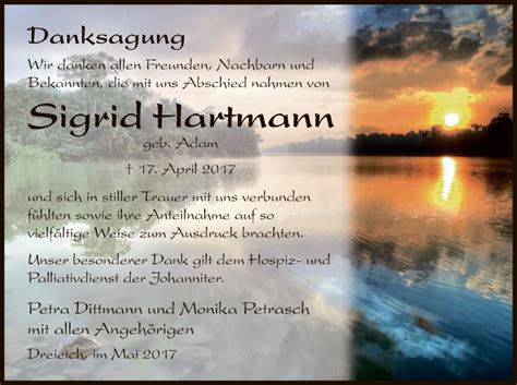 Traueranzeigen Von Sigrid Hartmann Trauer Op Online De