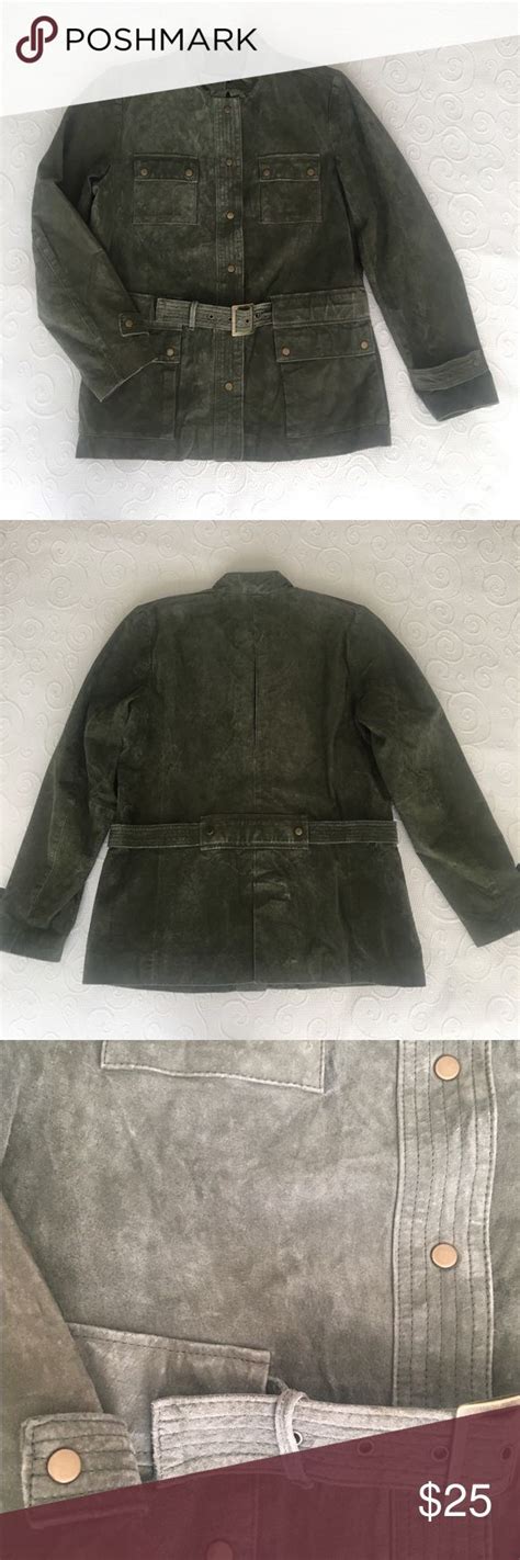 Denim And Co Leather Jacket Military Olive Green M Leather Jacket
