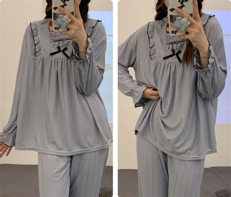 [3컬러] 찰랑 프릴 배색 잠옷세트 여성 투피스 긴팔 잠옷 긴바지 잠옷바지 봄 가을 간절기 베이직 여자잠옷 귀여운 파자마파티 학생잠옷 에이블리