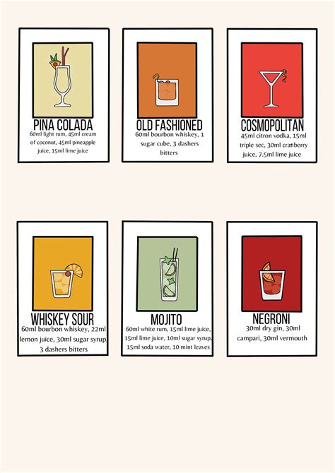 Classic Cocktail Guide Art Print Cocktail Poster Cocktail Etsy